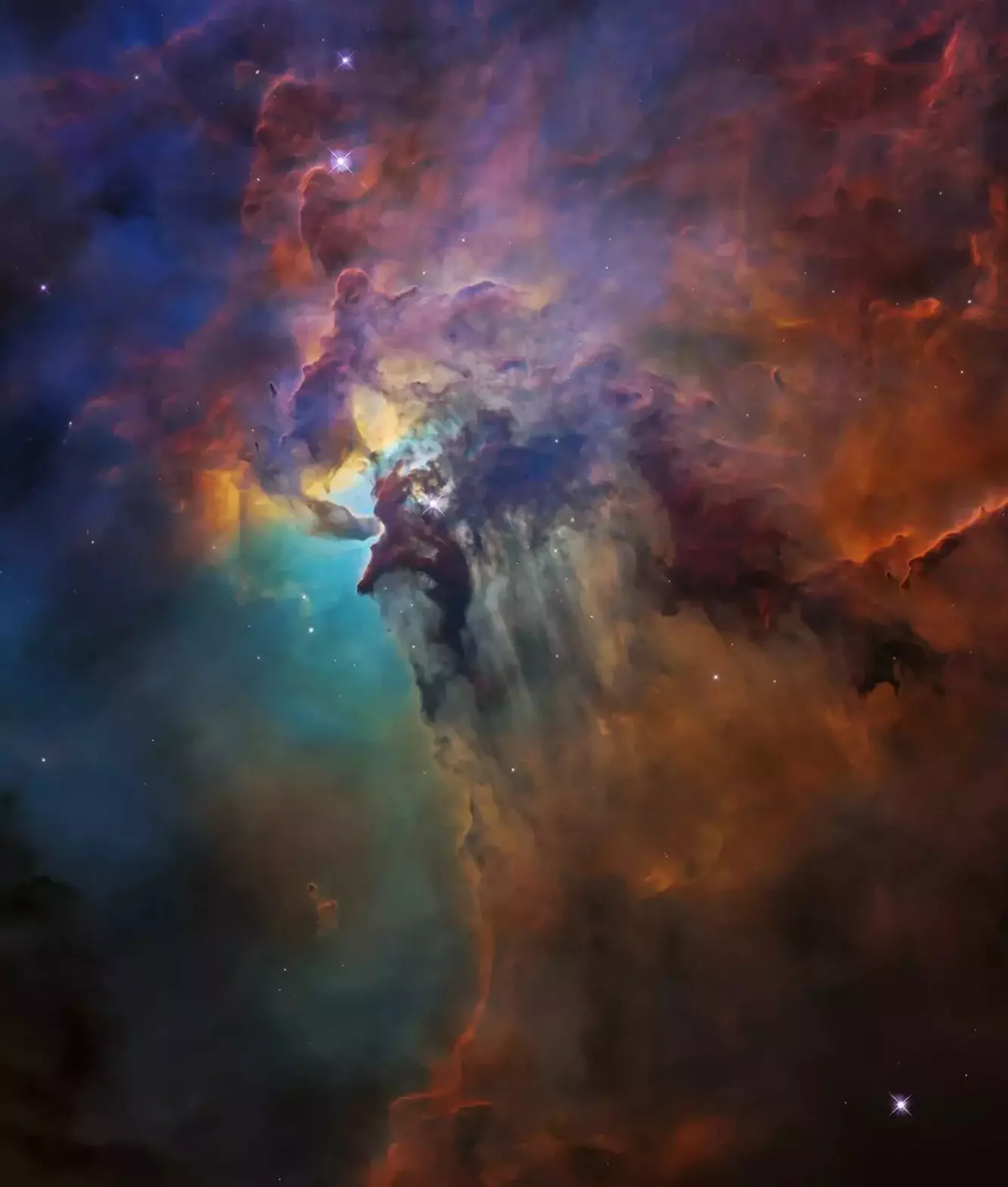 Nyota kubwa Hershel 36 katika Lagoon Nebula inang'aa kupitia gesi na vumbi.