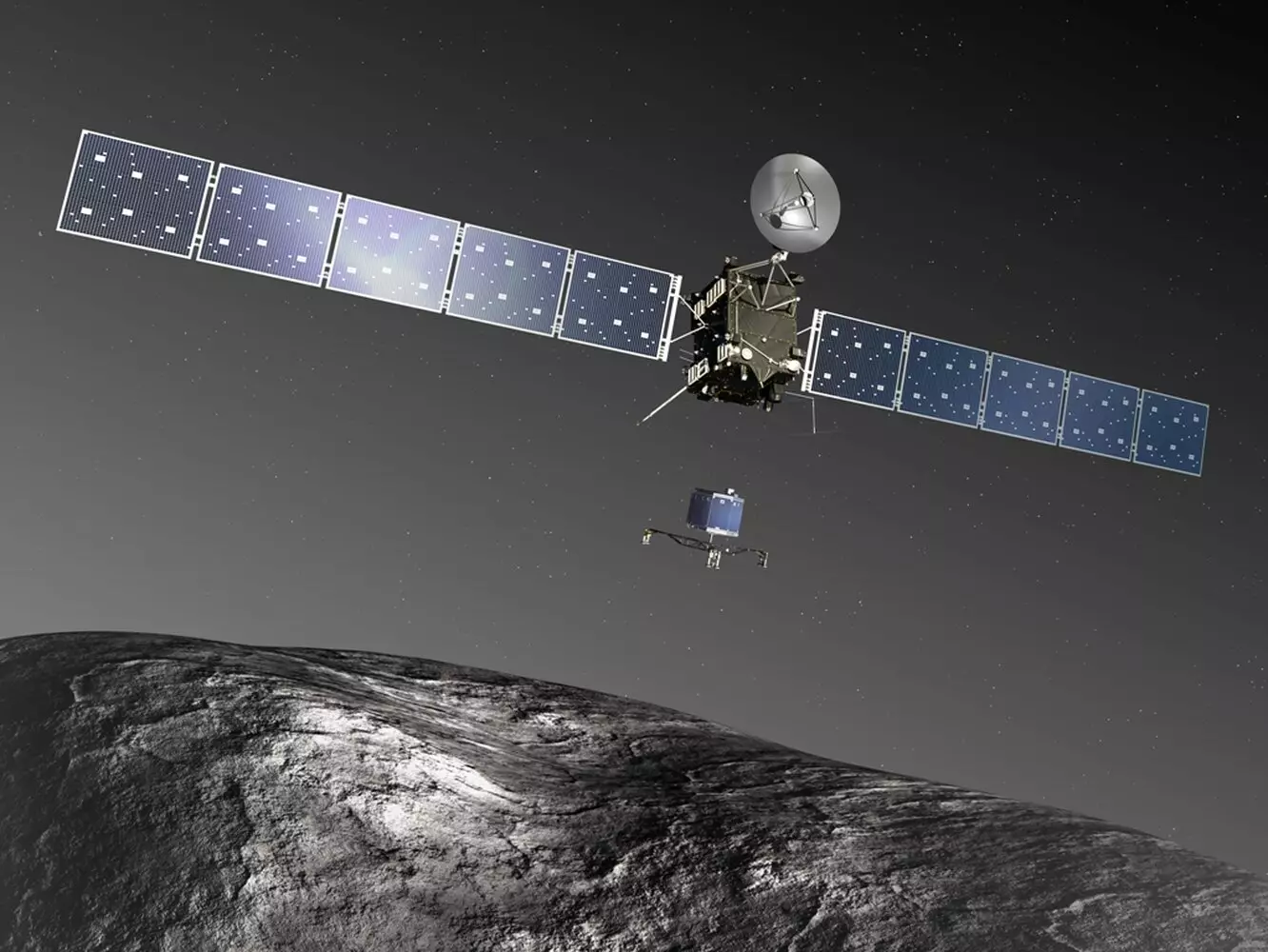 Rosetta zonde un Philae nolaišanās iekārta.