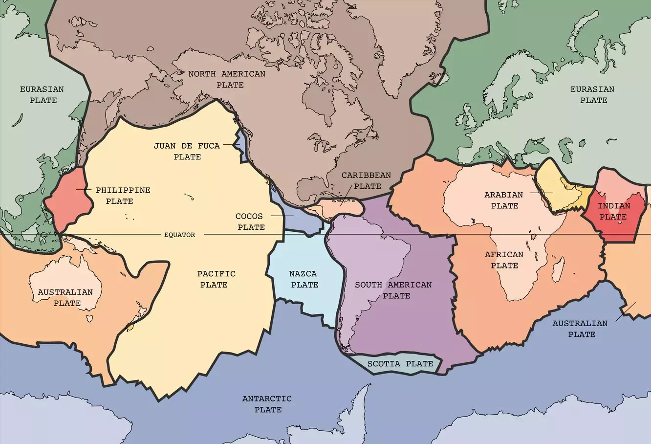 Les principals plaques tectòniques de la litosfera moderna de la Terra