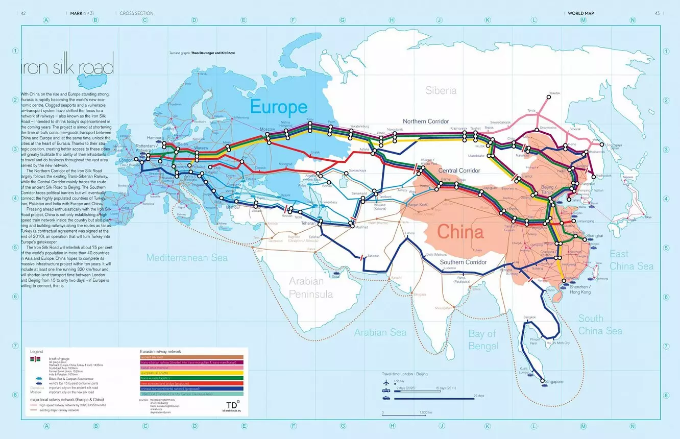 Kina planerar att återuppliva den stora sidenvägen i en ny skepnad och radikalt förändra den ekonomiska världskartan. Den nya rutten kommer att bli en korridor från Shanghai till Berlin, korsa Kina, Mongoliet, Ryssland, Vitryssland och Tyskland, som sträcker sig över 12 tusen kilometer - nästan en tredjedel av jorden.