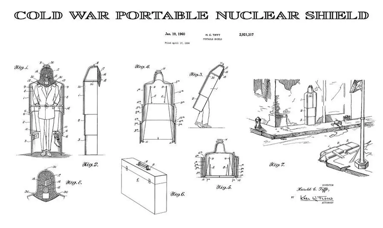 Een draagbaar nucleair schild in geval van een apocalyps is een apparaat dat je alleen in games uit de Fallout-serie verwacht te zien. Een draagbaar schild zal uw hoofd en een deel van uw lichaam beschermen tegen schadelijke straling ... op voorwaarde dat u zich gedeeltelijk in de grond kunt graven of goed tegen de muur kunt kruipen.