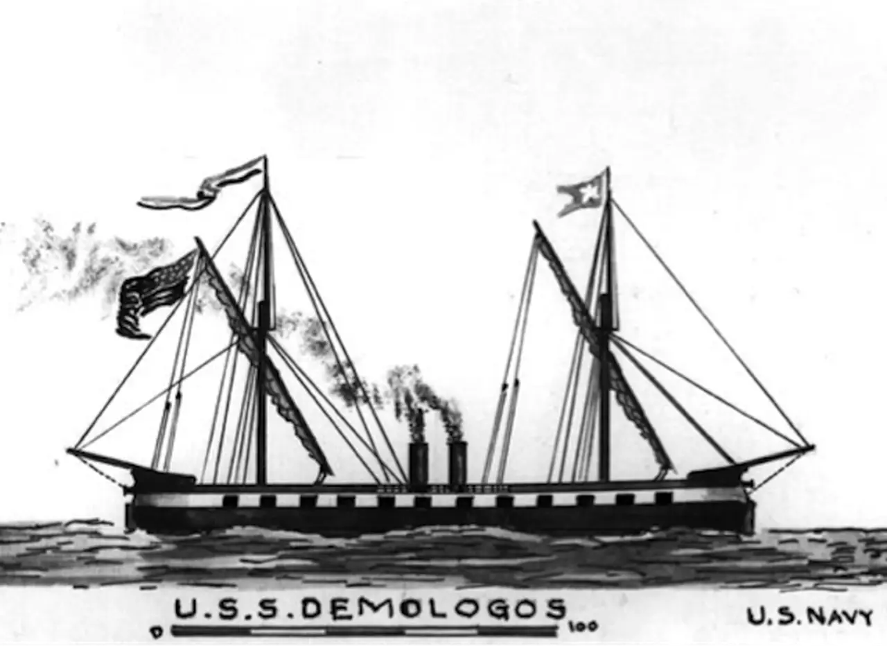 Steamboat av Robert Fulton. Robert Fulton (1765-1815) var en amerikansk ingeniør som designet krigsskip. Han utviklet prosjektet som en av de første ubåtene, og et av de første dampskipene. I 1814 begynte byggingen av den enorme 44-kanons damperen Demologos, men Fulton døde av lungebetennelse året etter, og så aldri avkommet sitt på vannet.