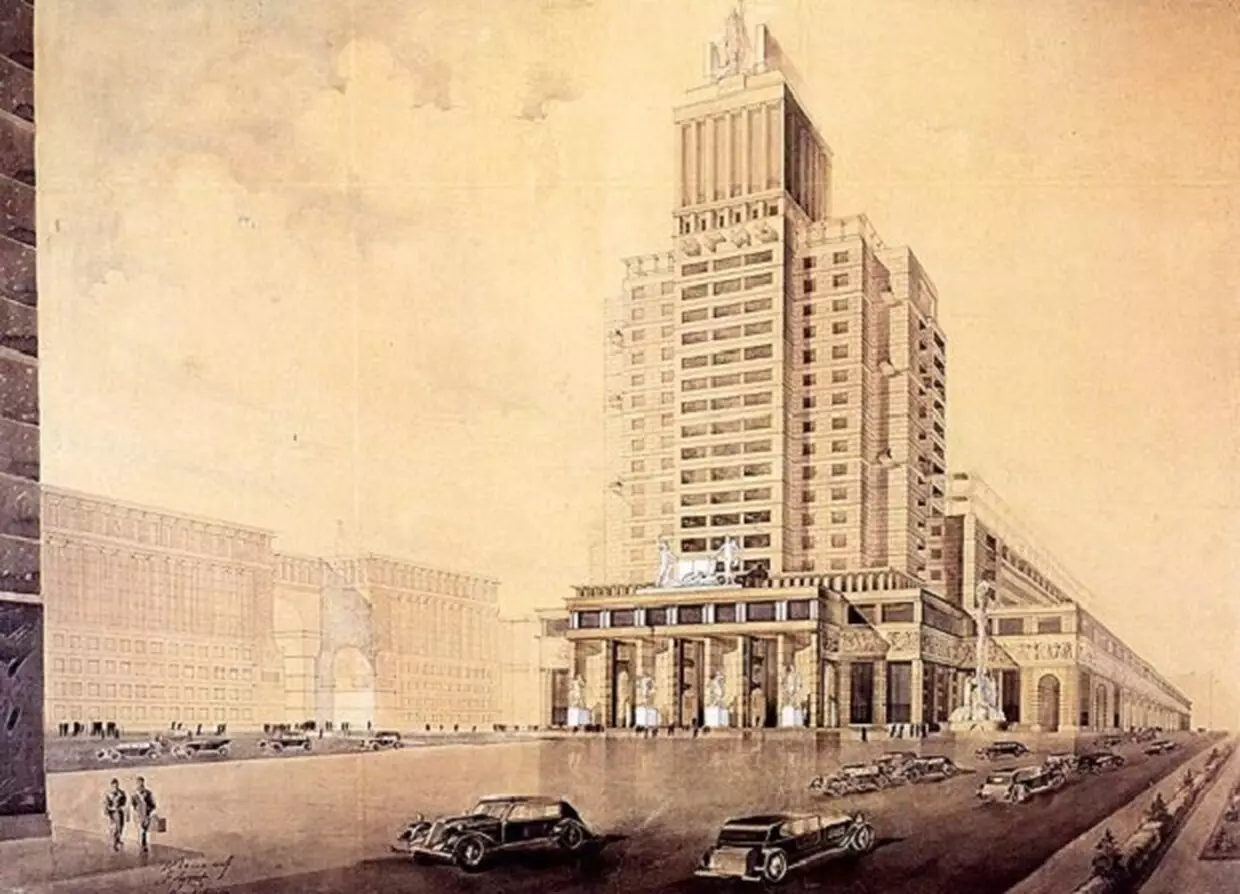 La casa del libro, escrita por Golosov, Antonov y Zhuravlev, es un edificio monumental típico de la década de 1930. Además de la clásica forma trapezoidal de la elevada silueta del edificio, su fachada y los pisos superiores estaban ricamente decorados con esculturas.