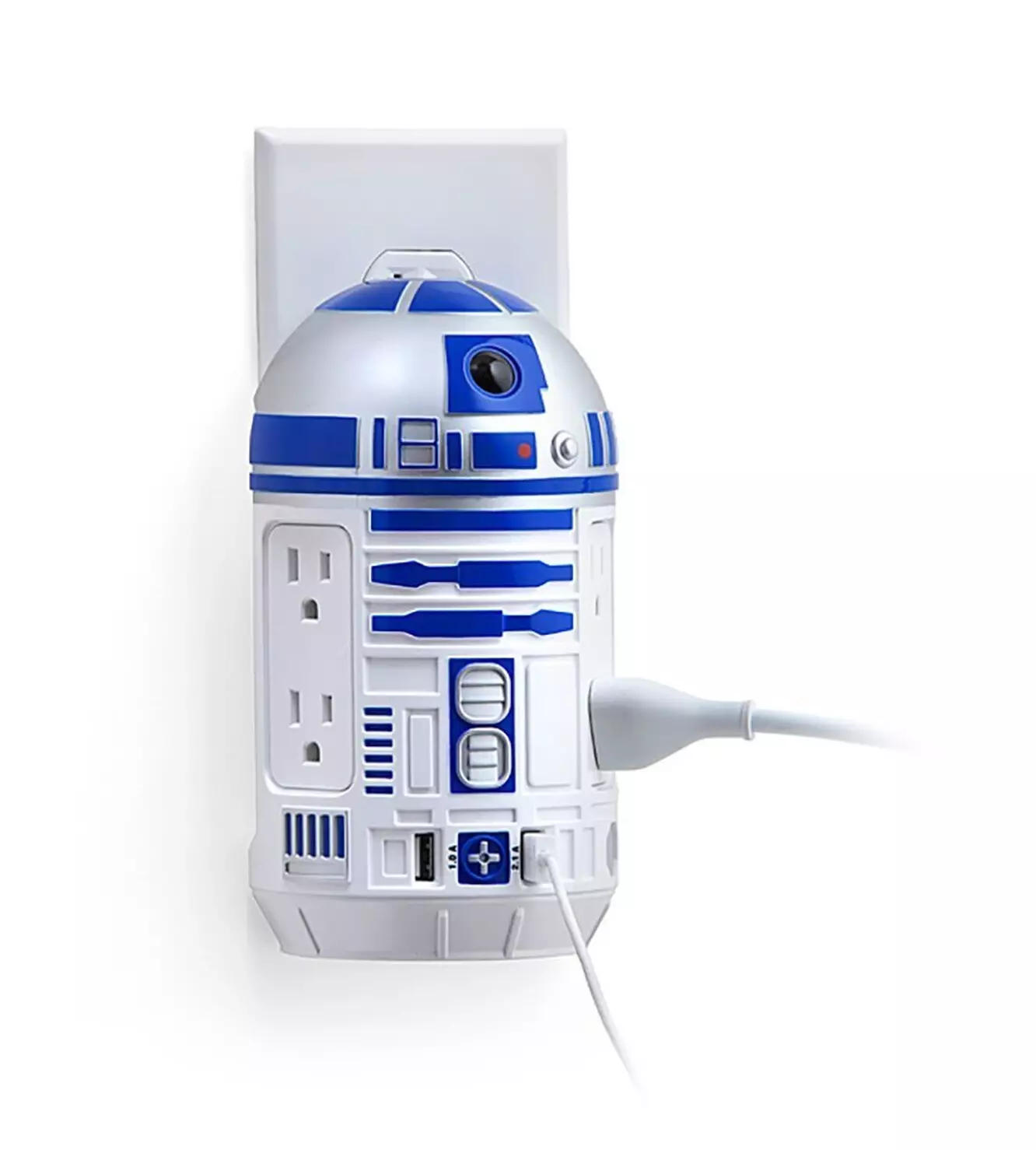 Charger Star Wars R2-D2 AC / USB Power Station. Ang pag-charge, bisan pa, mao ang Amerikano, nga mao, dugang sa duha ka USB port, kini adunay upat pa nga mga socket alang sa American socket standard. So dili mi functional. Pero nindot ni.