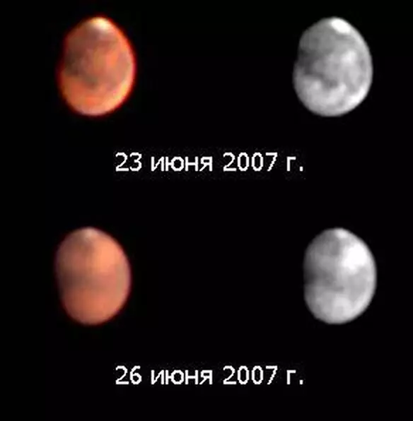 Am 23. Juni erschien der Sturm, fotografiert vom Astronomen Paul Maxso, als kleiner hellroter Fleck nordöstlich der Bildmitte; nach 3 Tagen hat es sich vervierfacht