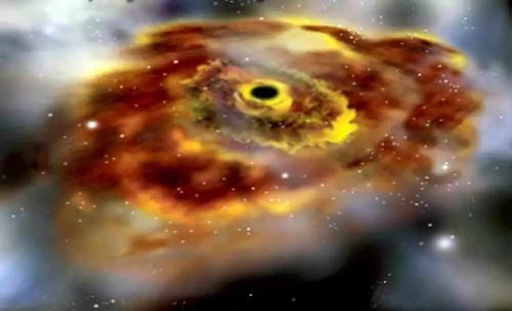 O se fa'agalu o se paluga toetoe lava mama o le hydrogen ma le helium o lo'o tafe atu i le ogatotonu o le quasar