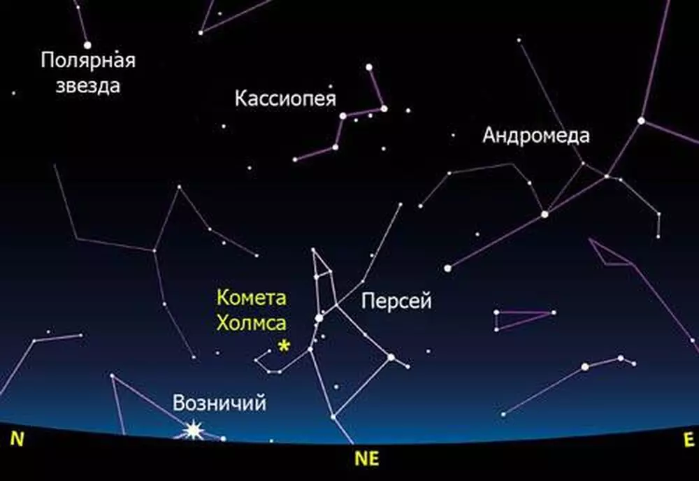 Mistä etsiä komeetta (muokattu Sky & Telescope -verkkosivustolta)