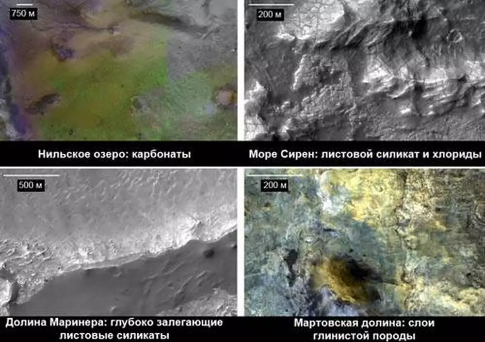 Vier soorte minerale wat op Mars oorgebly het uit die verre, waterryke verlede van die Rooi Planeet