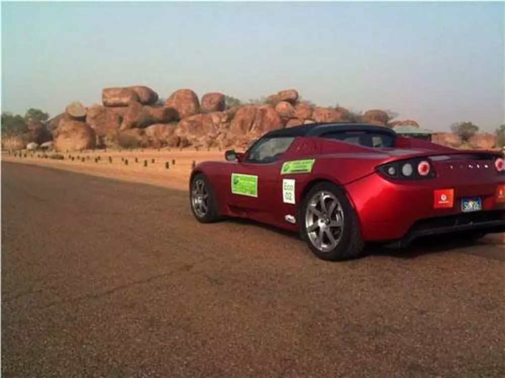 Smooth track and cloudless sky - that's what the Tesla Roadster super-electric car loves