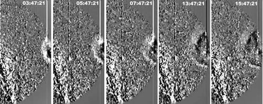 Fotografías tomadas por una de las sondas STEREO que muestran el proceso en desarrollo - dentro de las 12 horas