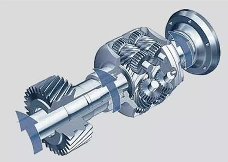 Diferensial Torsen nyadiakeun susunan misah tapi interconnected tina gears pinion hélik pikeun gear panonpoé nyetir hareup jeung as pungkur.