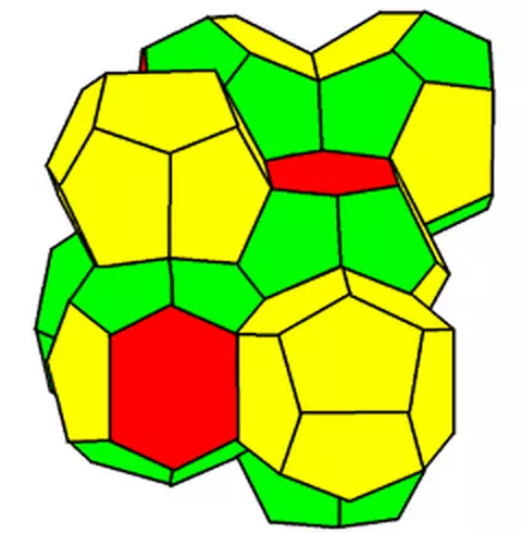 Weir-Phelanova štruktúra pozostáva z opakujúcich sa blokov 8 mnohostenov dvoch typov: dvoch päťuholníkových dodekaedrov a šiestich tetradekaedrov.