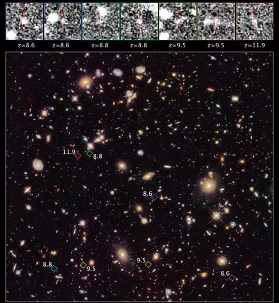 Bu Hubble şəkli, Böyük Partlayışdan cəmi 380-600 milyon il sonra mövcud olan əvvəllər görülməmiş qalaktikaları ortaya qoyur.