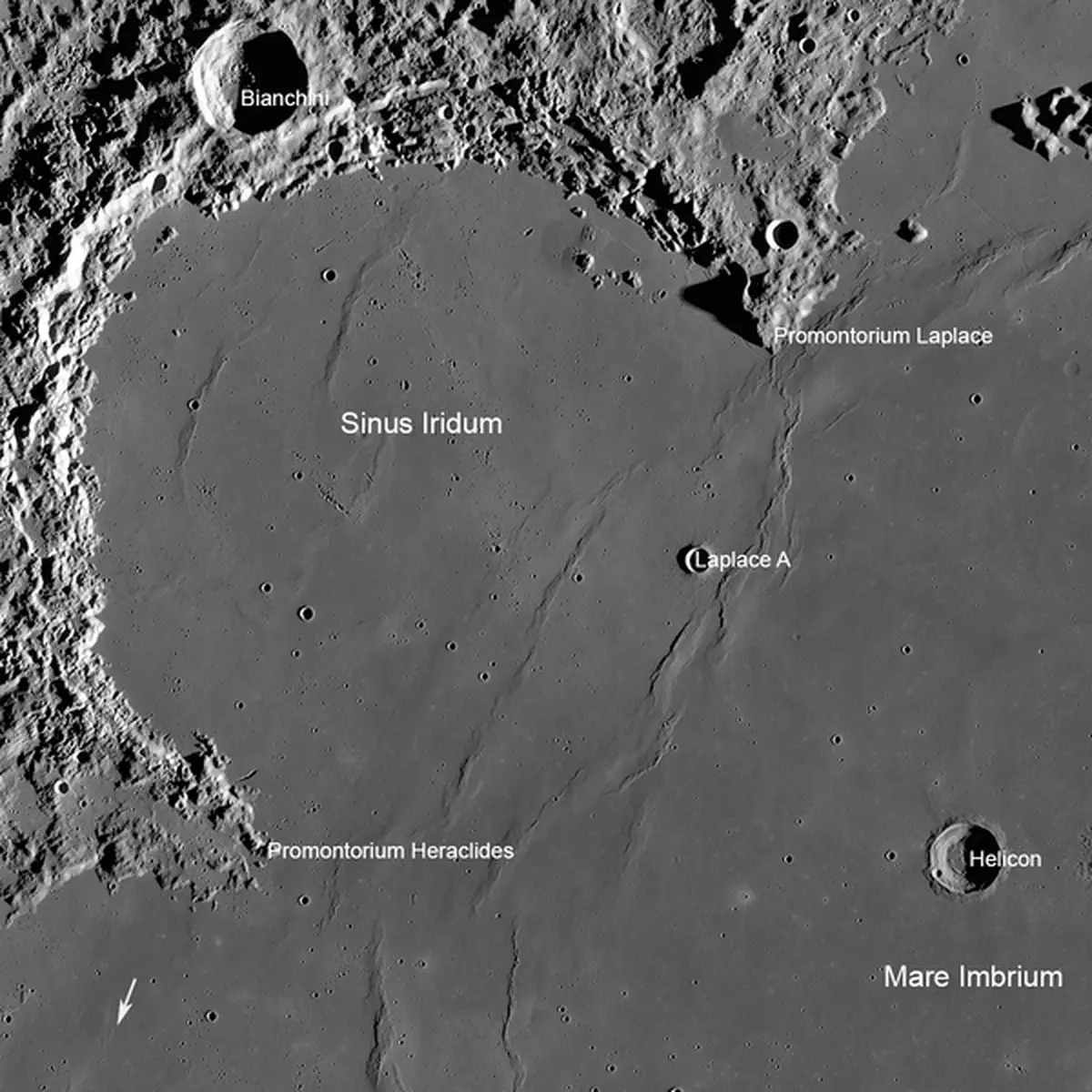 යෝජිත ගොඩබෑමේ ස්ථානය: Sinus Iridum (රේන්බෝ බේ)