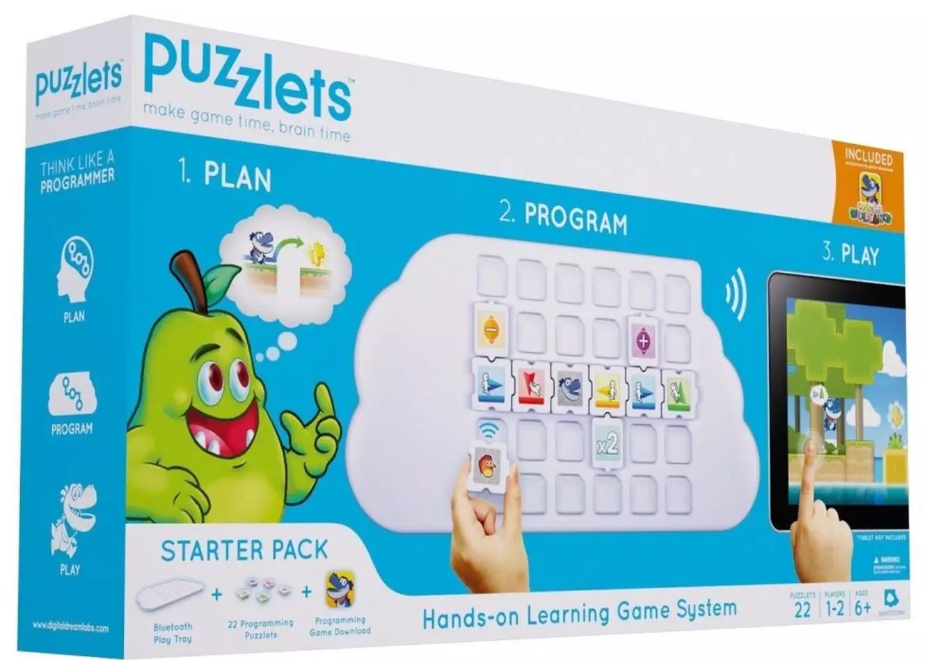 Digital Dream Labs Puzzlets é un xogo de mesa combinado e un videoxogo que ensina aos nenos os conceptos básicos da programación. Usando a aplicación do xogo nun teléfono intelixente ou tableta, podes controlar os rexistros no stand a través de Bluetooth.