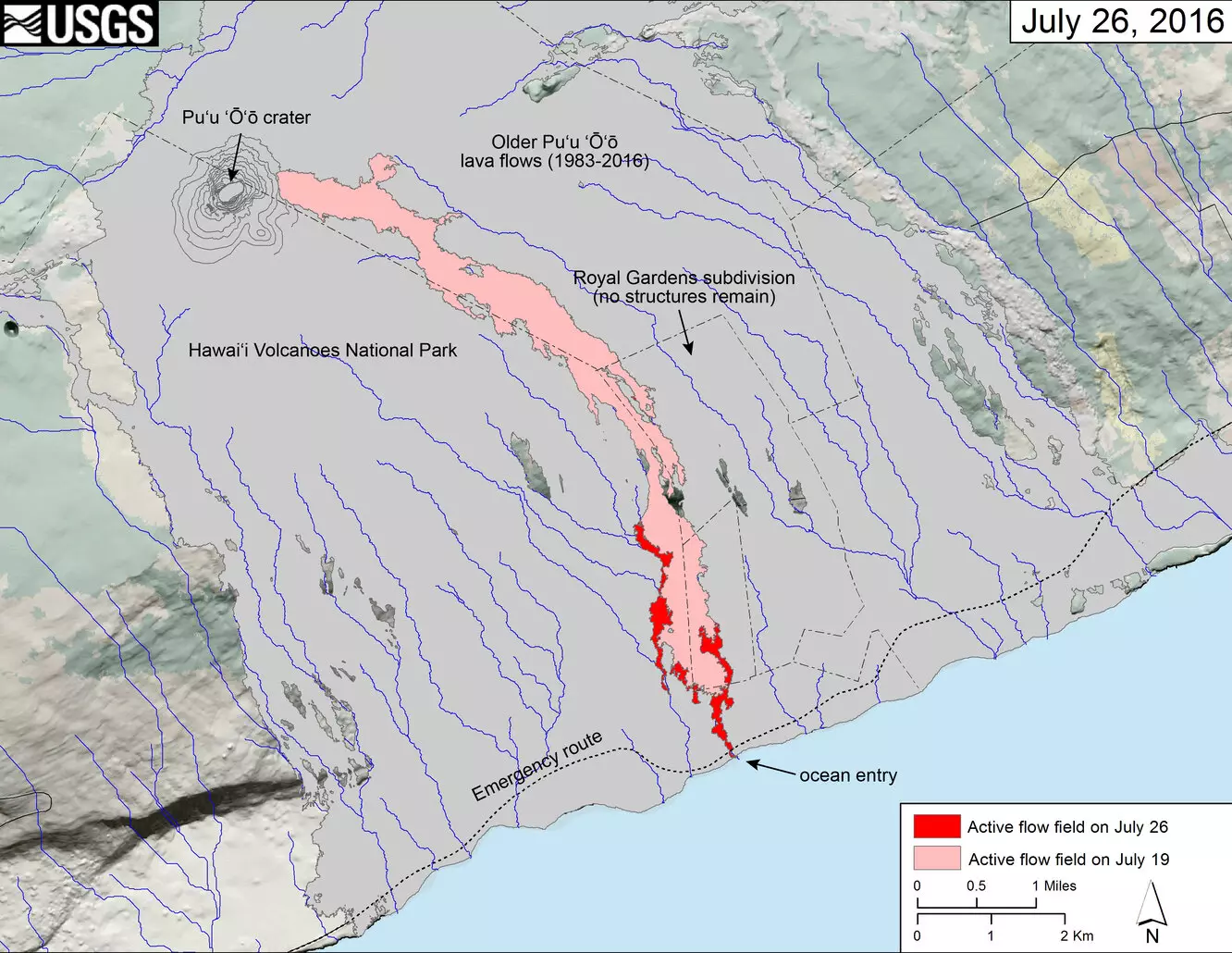 Carte des coulées de lave d'Hawaï