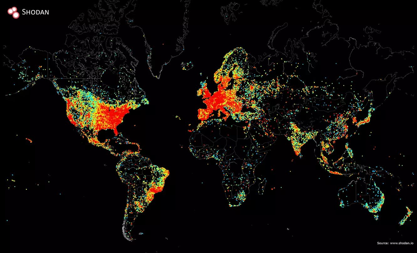 Kaart van alle apparaten met internettoegang - 2016