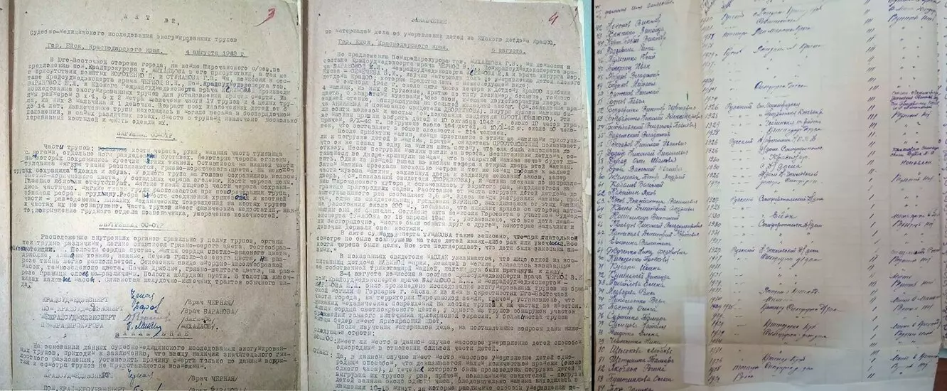 Tuarascáil declassified ar dhí-adhlacadh na gcorp ó uaigh mhais na leanaí in aice le Yeysk